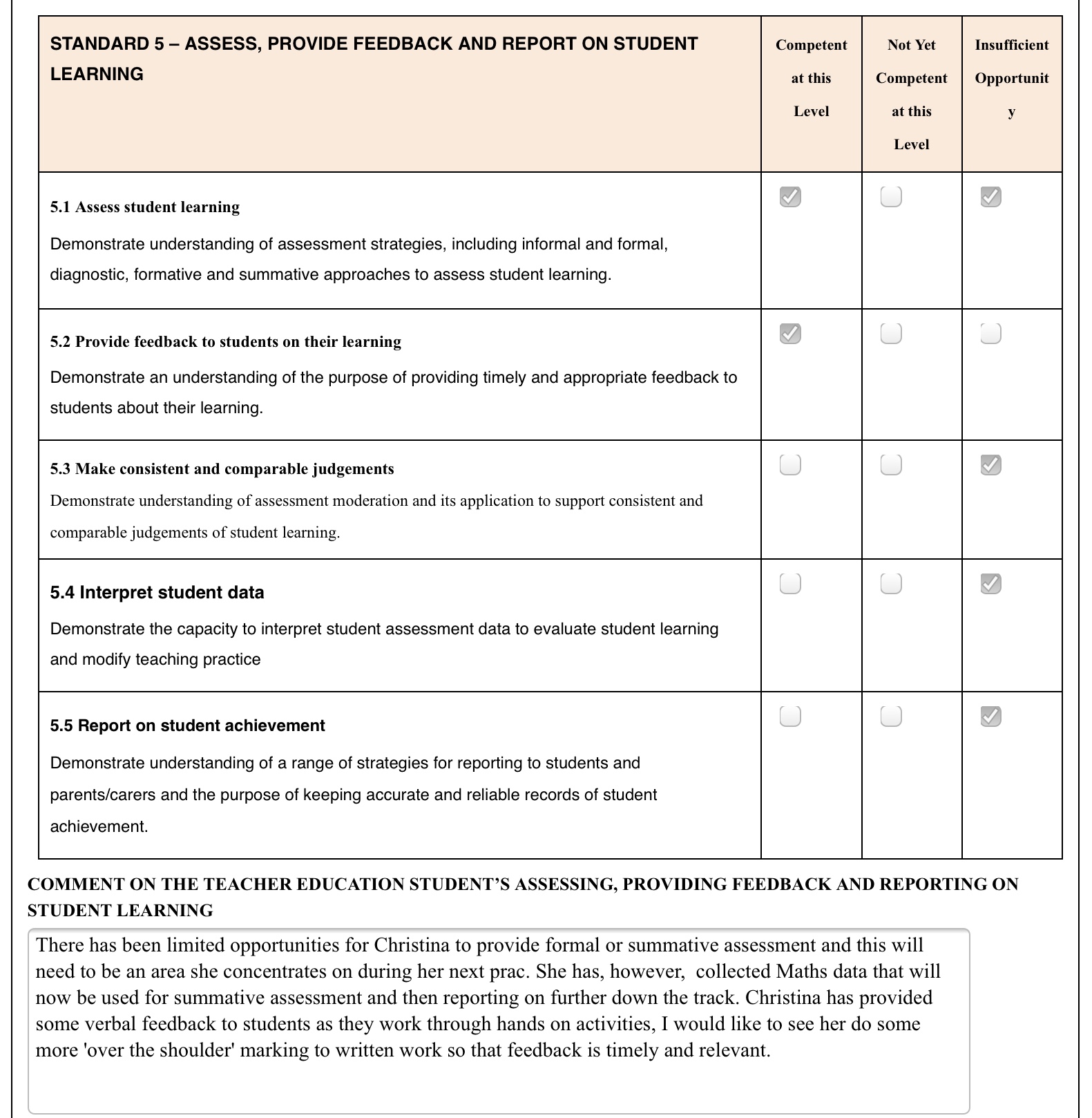Standard 5 - The Curtin Teaching Portfolio